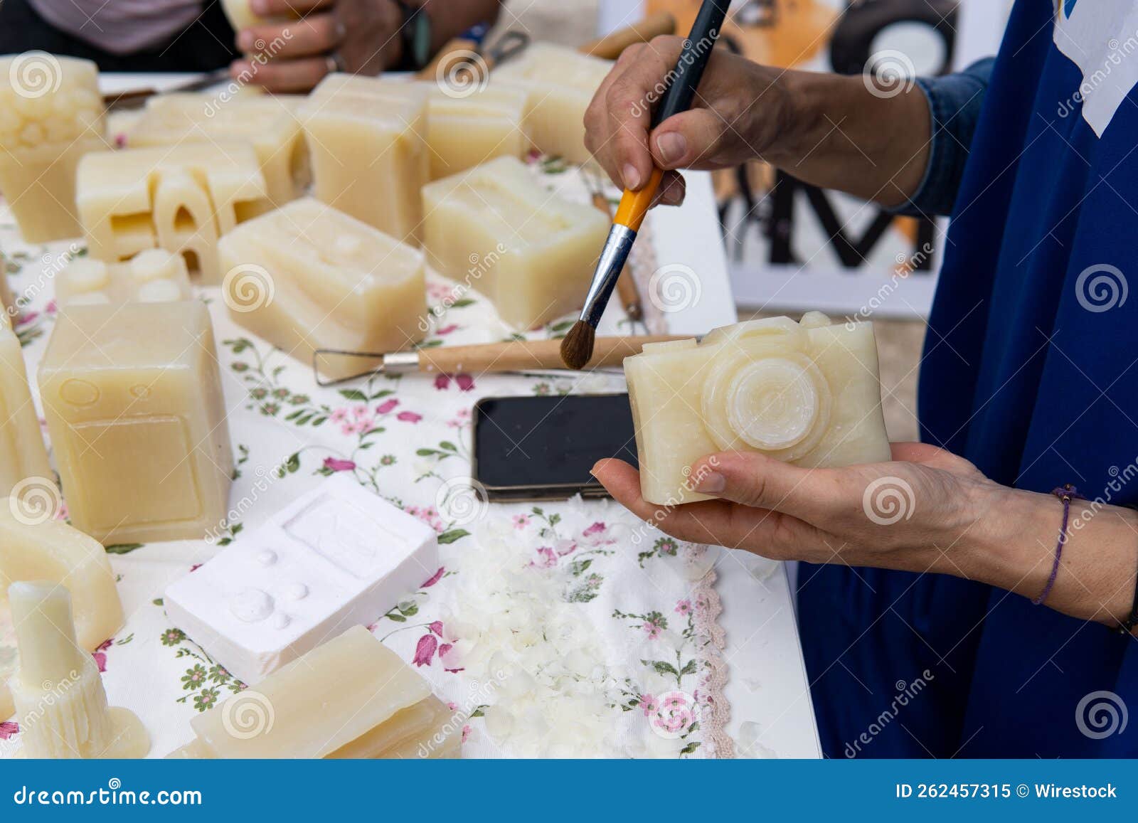 Unrecognizable Craftsmen Making Soap Figures. Handmade Work Stock Image ...