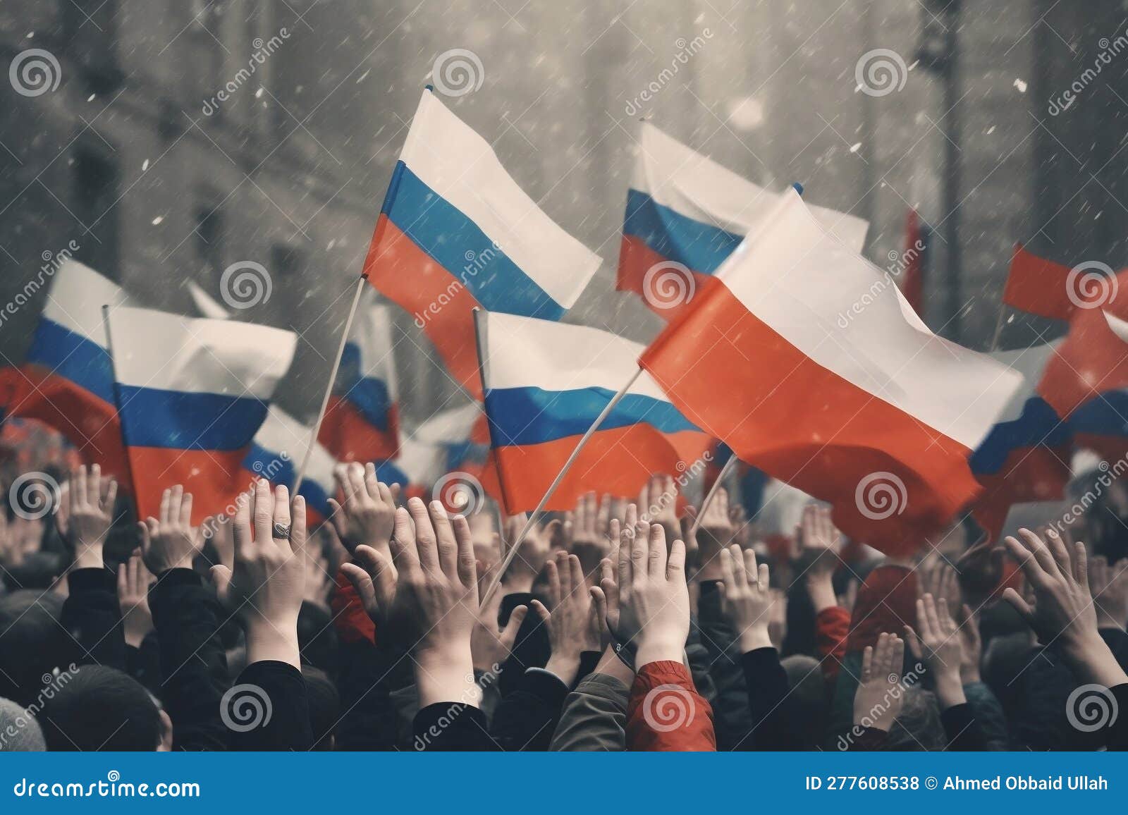 Generic Unrecognizable Crowds Cheering Or Demonstrating With Waving ...