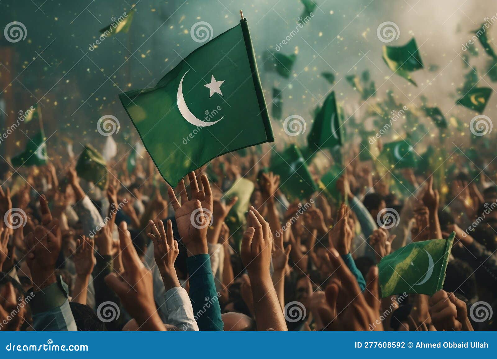 Generic Unrecognizable Crowd Cheering with Pakistani Flag. Generative ...