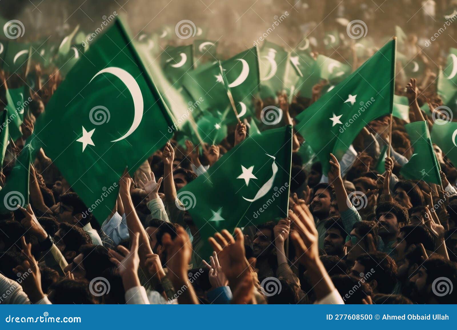 Unrecognizable Generic Crowd Cheering with Pakistani Flag. Generative ...