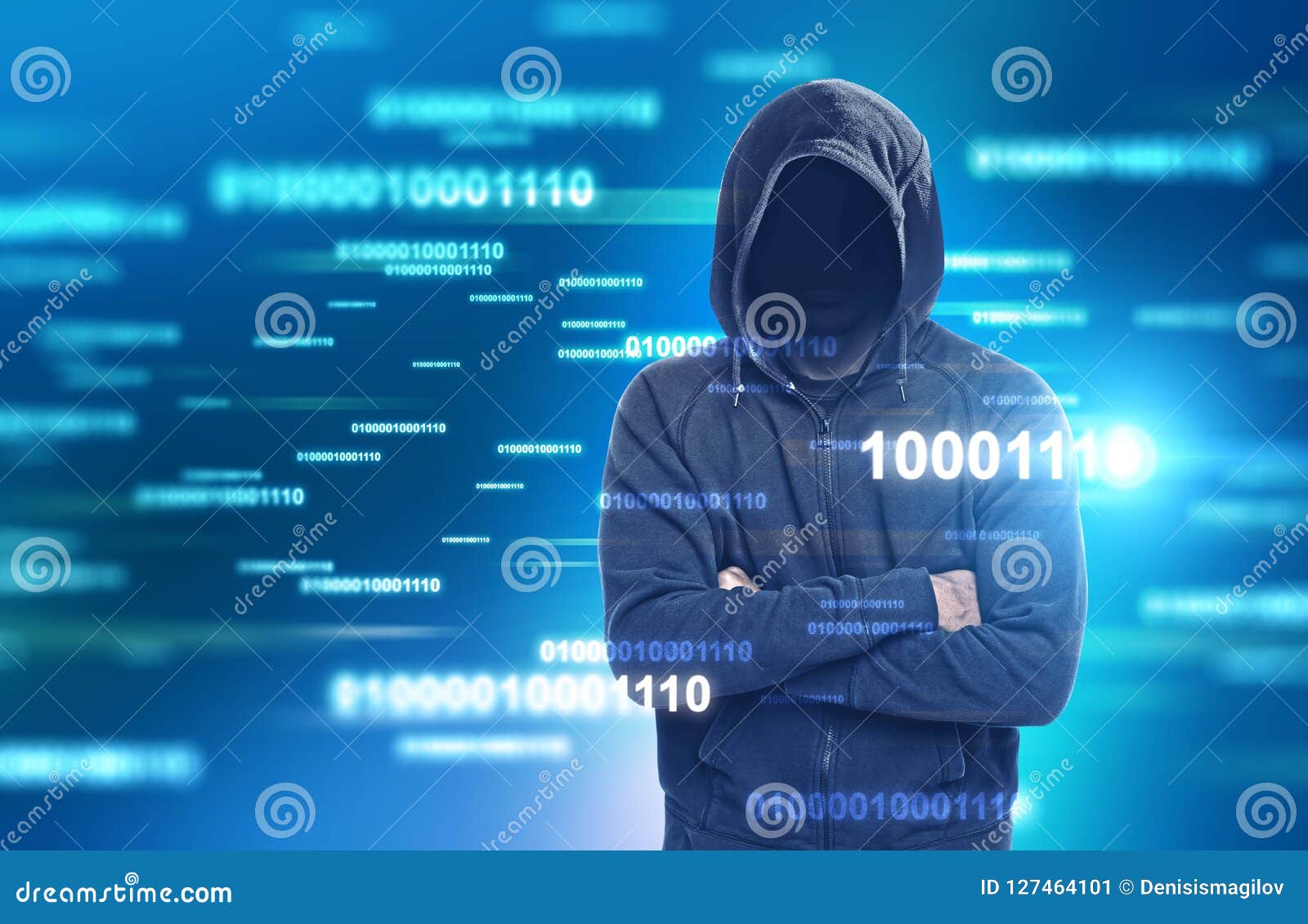 Unrecognizable Hacker, Lines of Code, Blue Stock Image - Image of ...