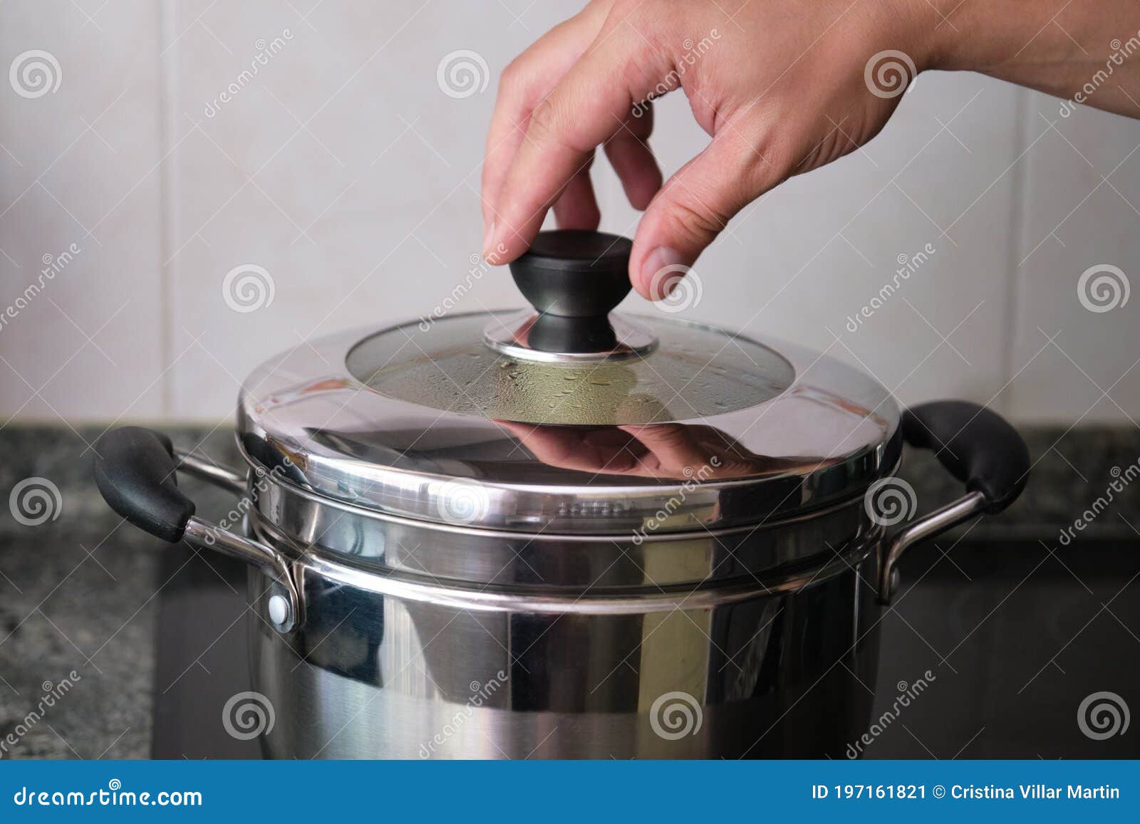 Unrecognizable Hand Lifting the Lid of the Steamer Stock Image - Image ...