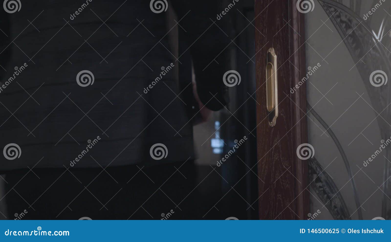 Unrecognizable Man in the Jacket Entering Sliding Doors and Closing ...