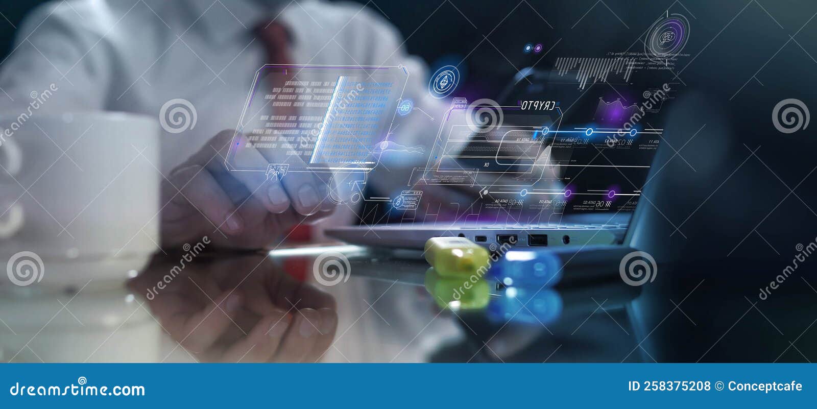 Unrecognizable Man at Laptop is Busy Blockchain Coding Stock Photo ...