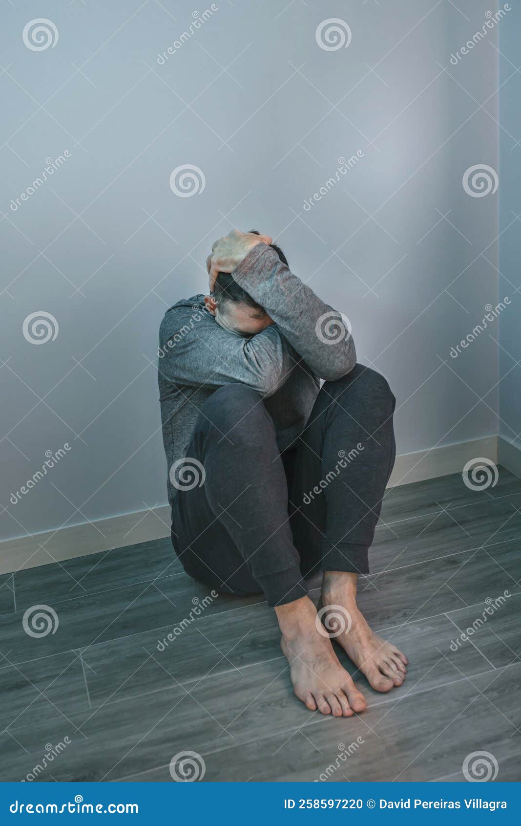 Unrecognizable Man with Problems Sitting on Floor Stock Photo - Image ...