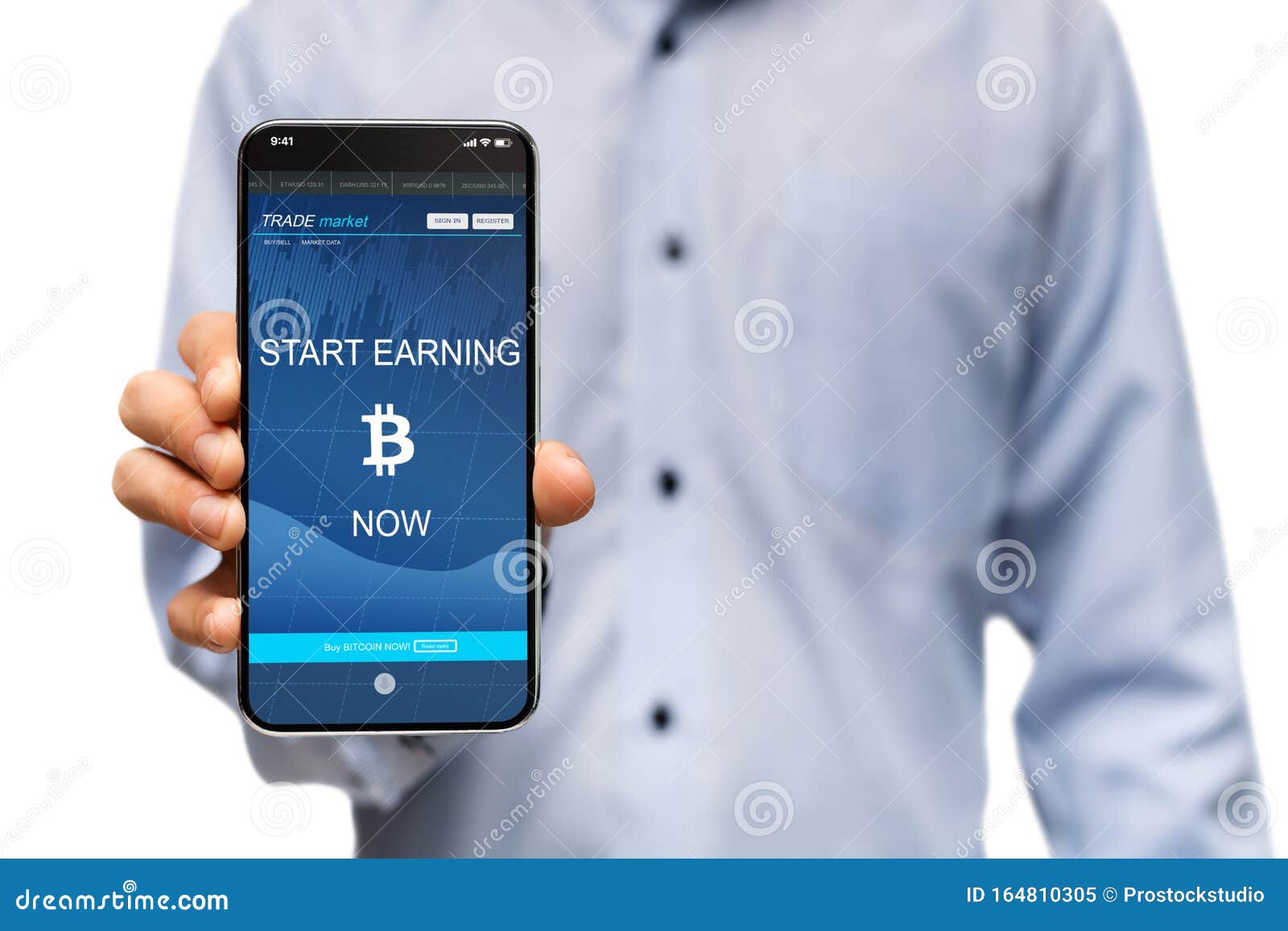Unrecognizable Man Showing Bitcoin Earning Application on Smartphone ...