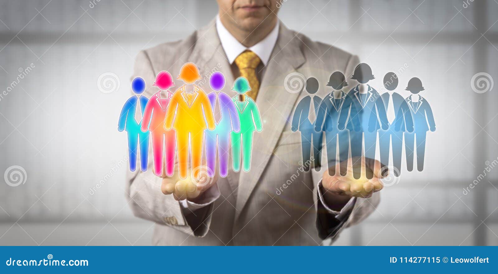 Man Comparing Multiethnic with Monocultural Team Stock Image - Image of ...