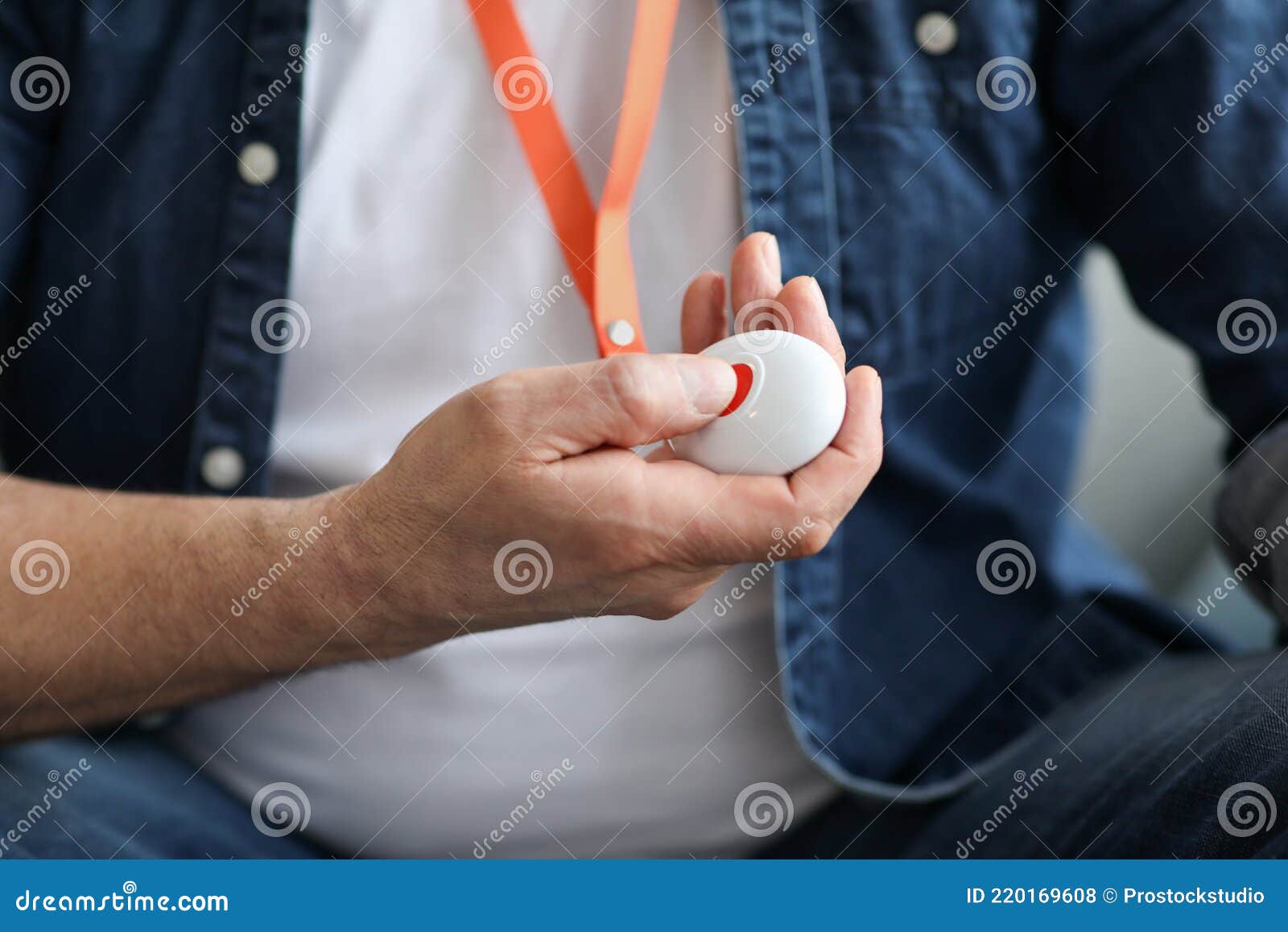 Unrecognizable Old Man Pushing Red Button for Emergency Stock Photo ...