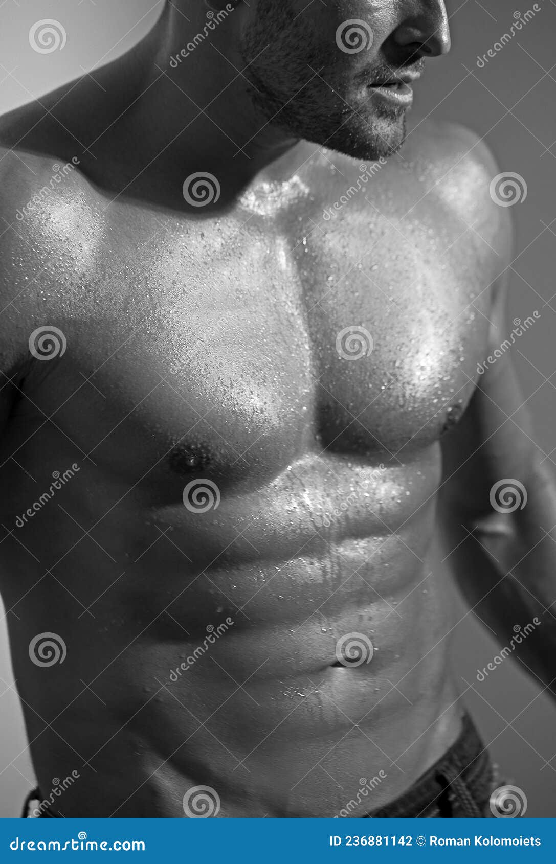 Unrecognizable Strong Bald Bodybuilder with Six Pack. Stock Photo ...