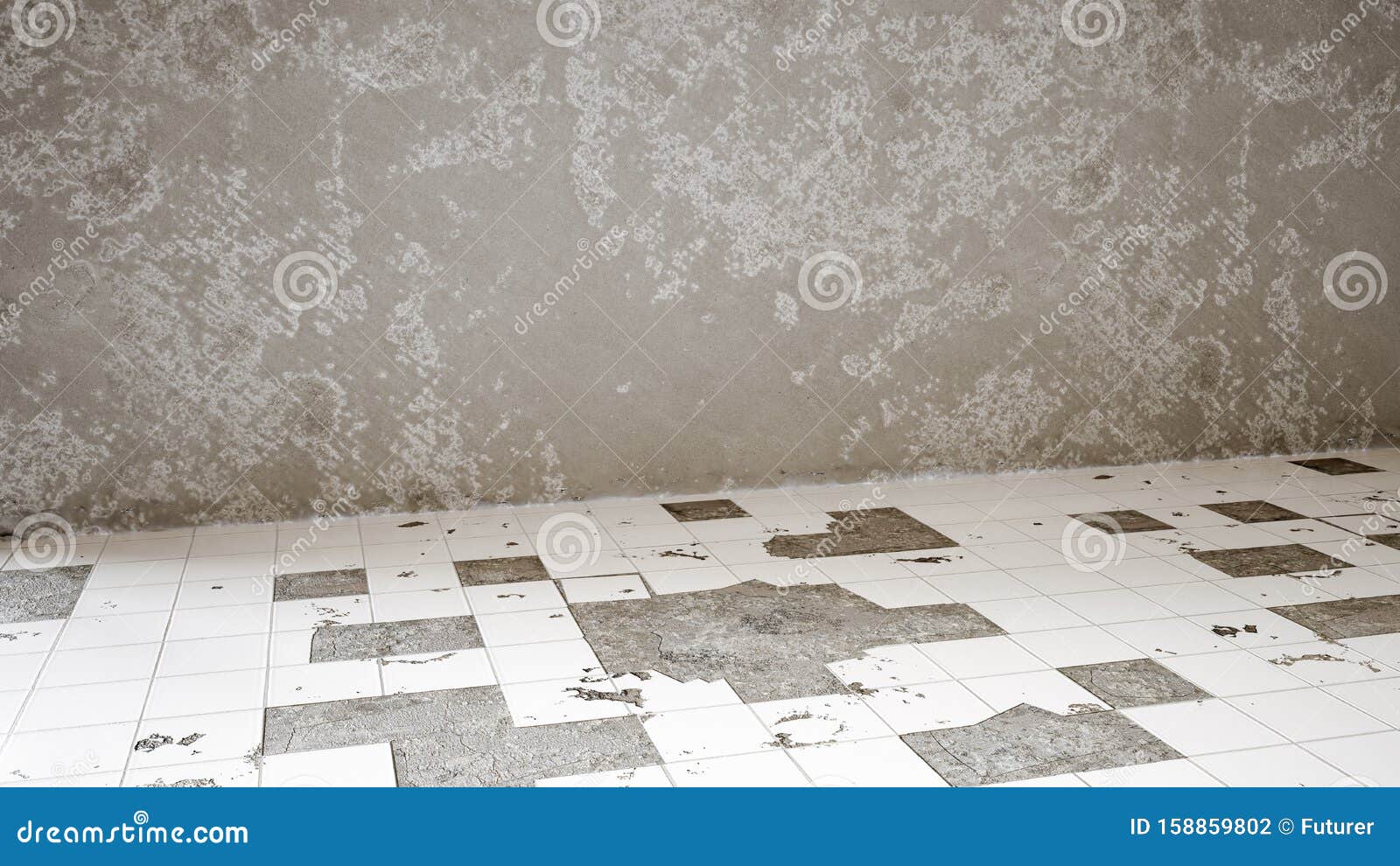 Unrenovated Bathroom with Many Broken Tiles - 3D Rendering Stock ...