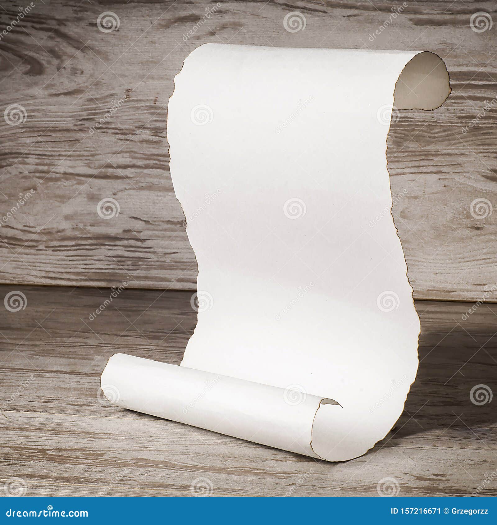 Unrolled Papyrus Scroll With Inkwell And Quill On Top Of Old Boards ...