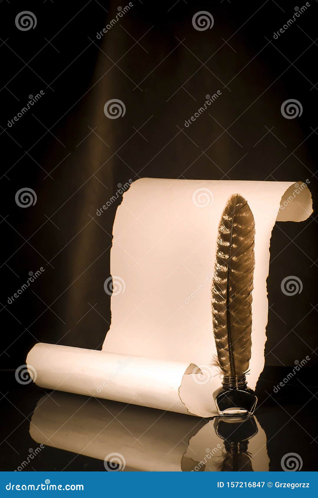 Unrolled Papyrus Scroll With Inkwell And Quill Pen Stock Photo ...