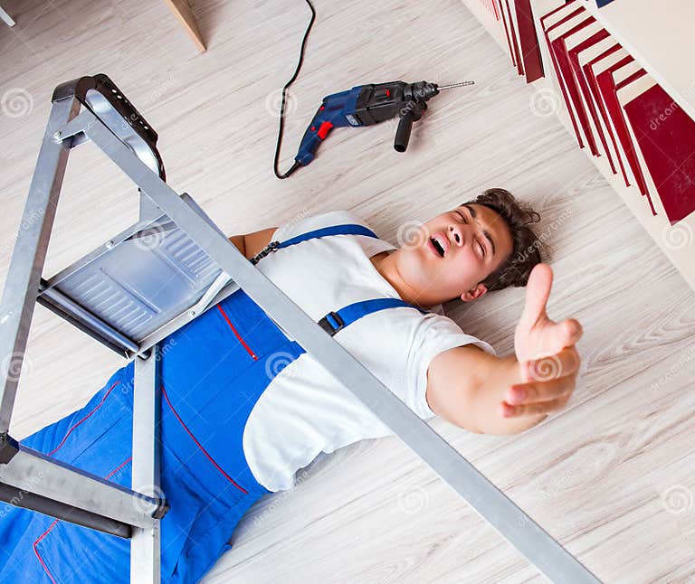 Unsafe Behavior Concept with Falling Worker Stock Image - Image of ...