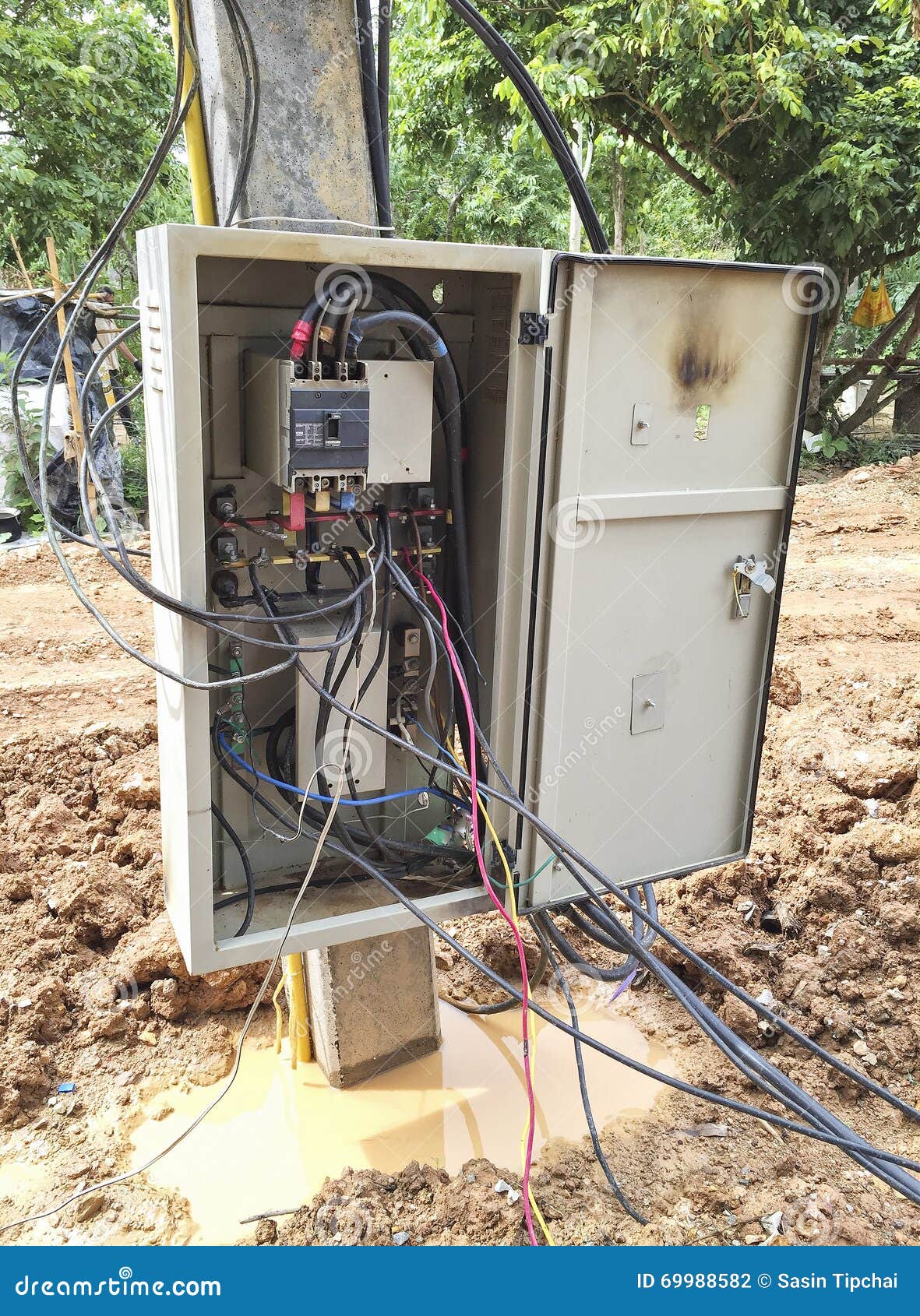 Unsafe breaker box stock photo. Image of electrical, service - 69988582