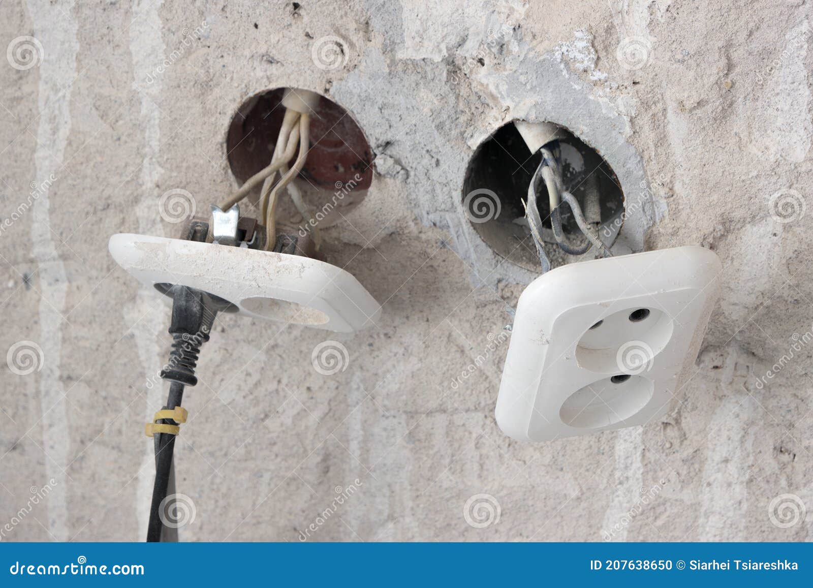 Unsafe Connection of the Cable To an Electrical Outlet Stock Photo ...