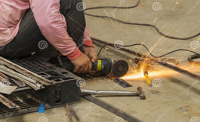 Unsafe Work - Using Grinding without Protection. Stock Image - Image of ...