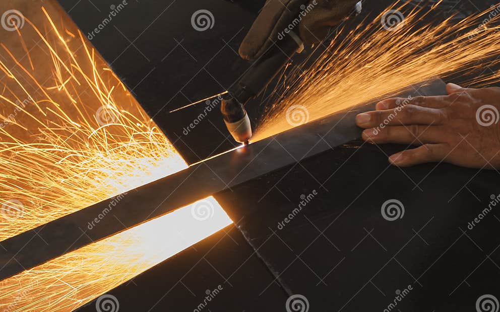 Unsafe Work - Using Plasma Cutting Machine. Stock Photo - Image of iron ...