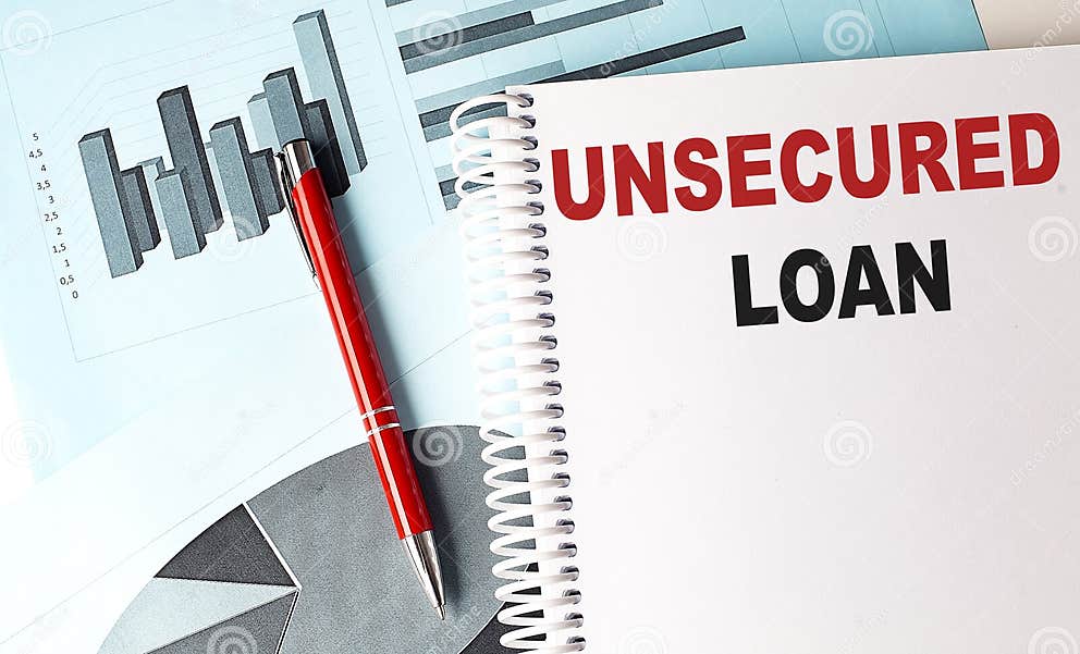 UNSECURED LOAN Text on a Notebook with Pen on a Chart Background Stock ...
