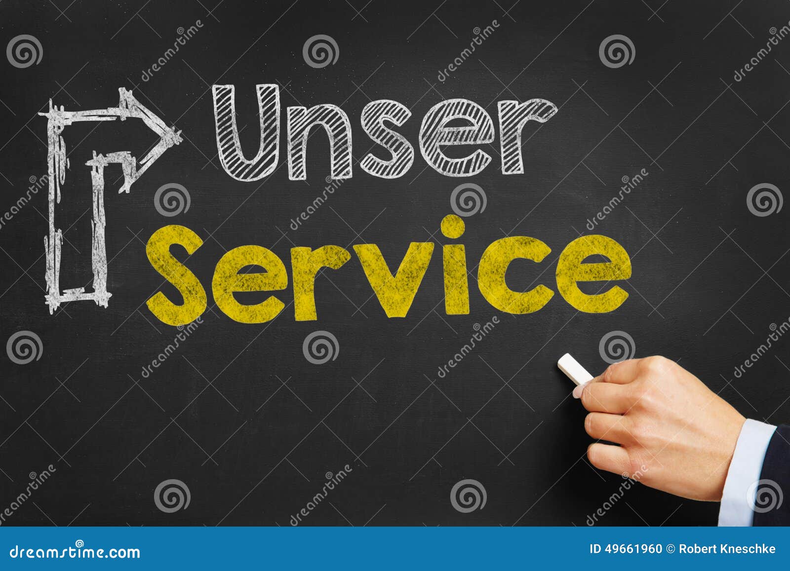 Unser Service in German with Arrow on Blackboard Stock Photo - Image of ...