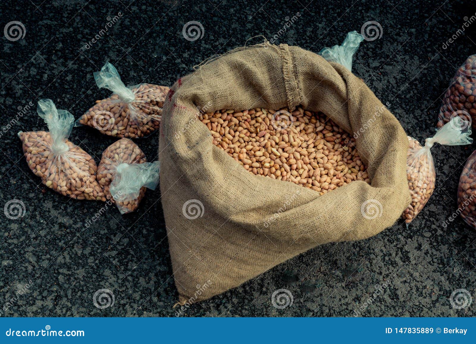 Unshelled Peanuts in a Straw Sack on Display Stock Image - Image of ...
