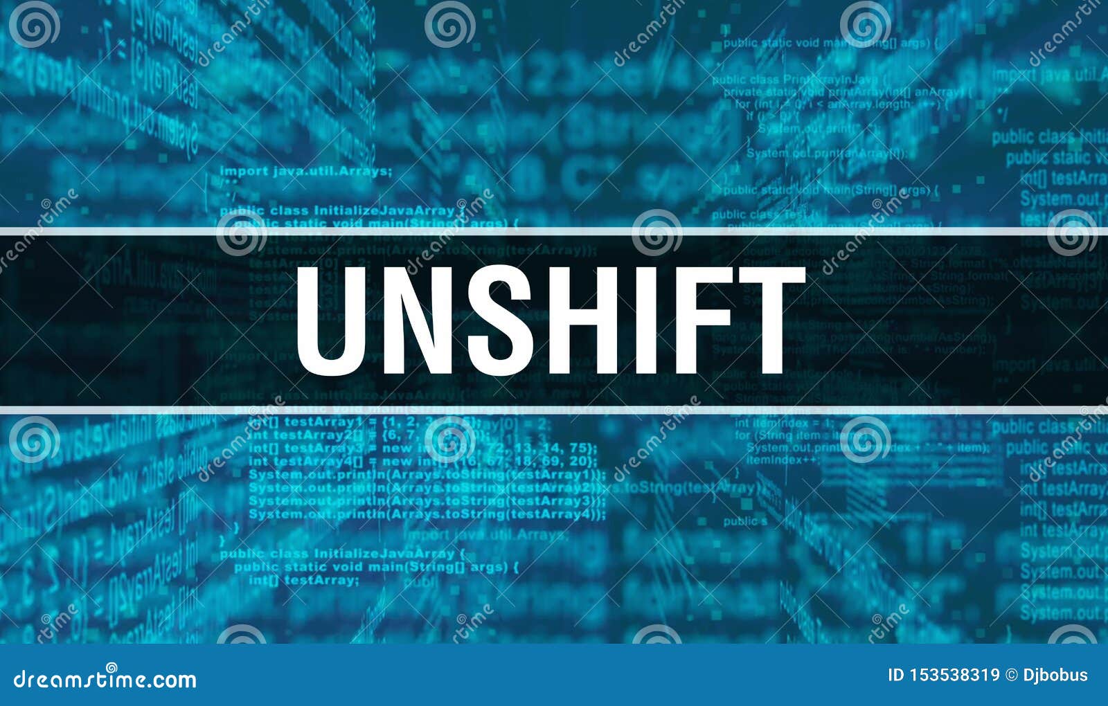 Unshift With Digital Java Code Text Unshift And Computer Software Coding Vector Concept Stock