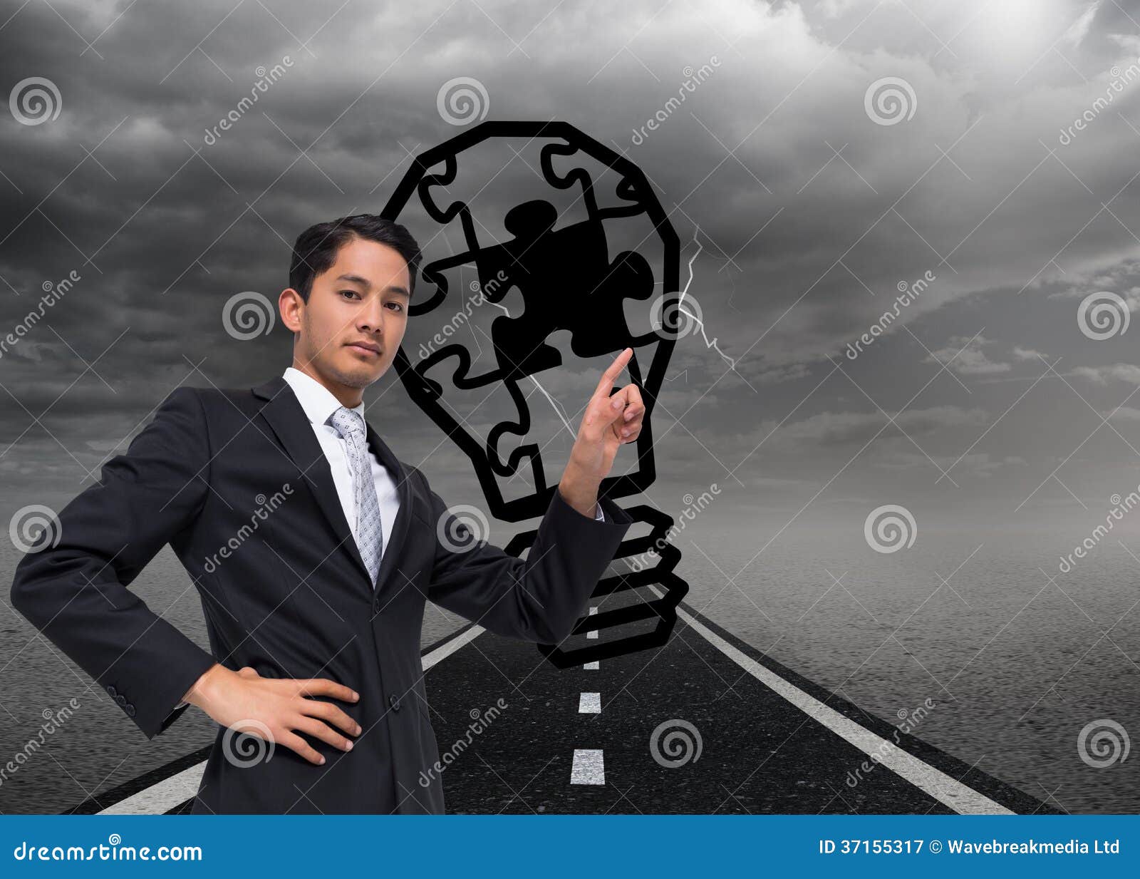 Unsmiling Asian Businessman Pointing Stock Image - Image of storm ...