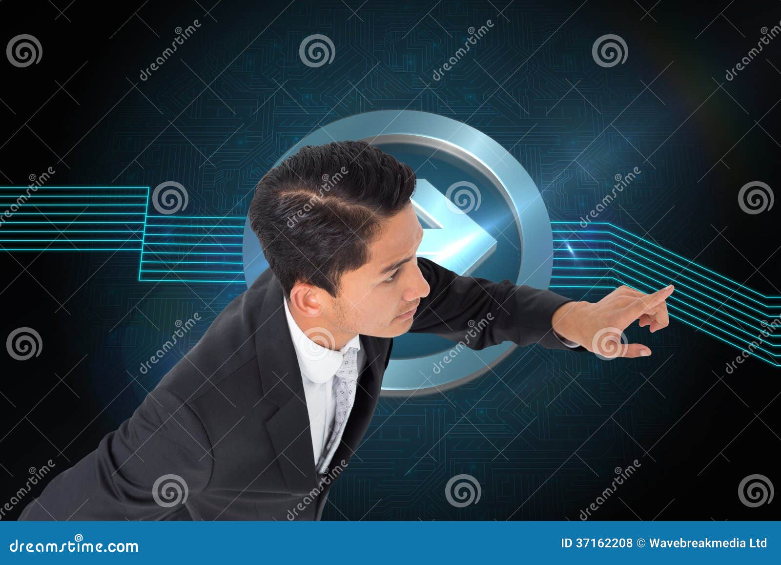 Unsmiling Asian Businessman Pointing Stock Photo - Image of suit, lines ...