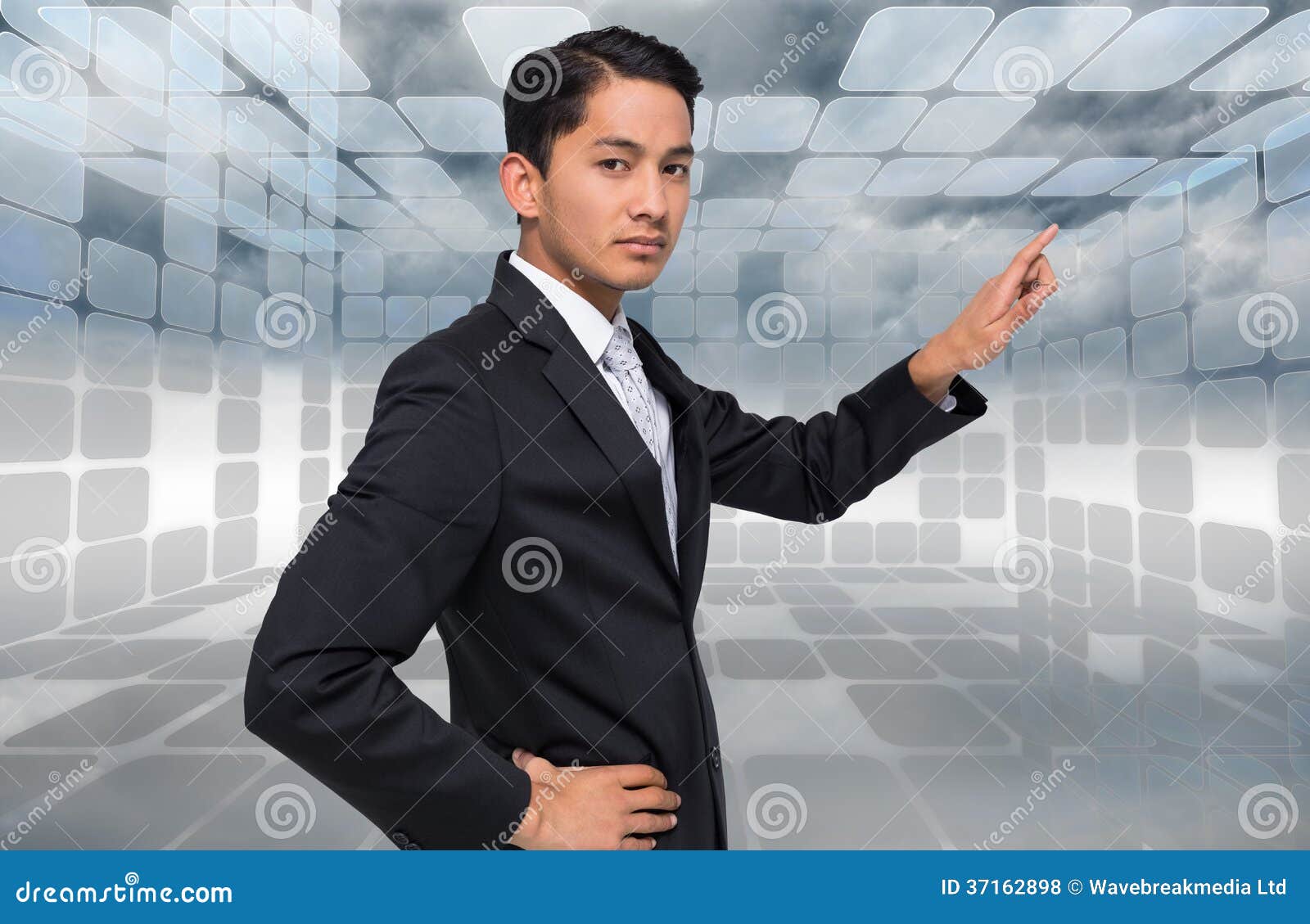 Unsmiling Asian Businessman Pointing Stock Photo - Image of abstract ...