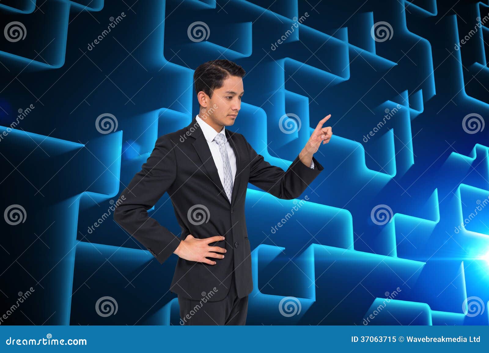 Unsmiling Asian Businessman Pointing Stock Image - Image of corporat ...