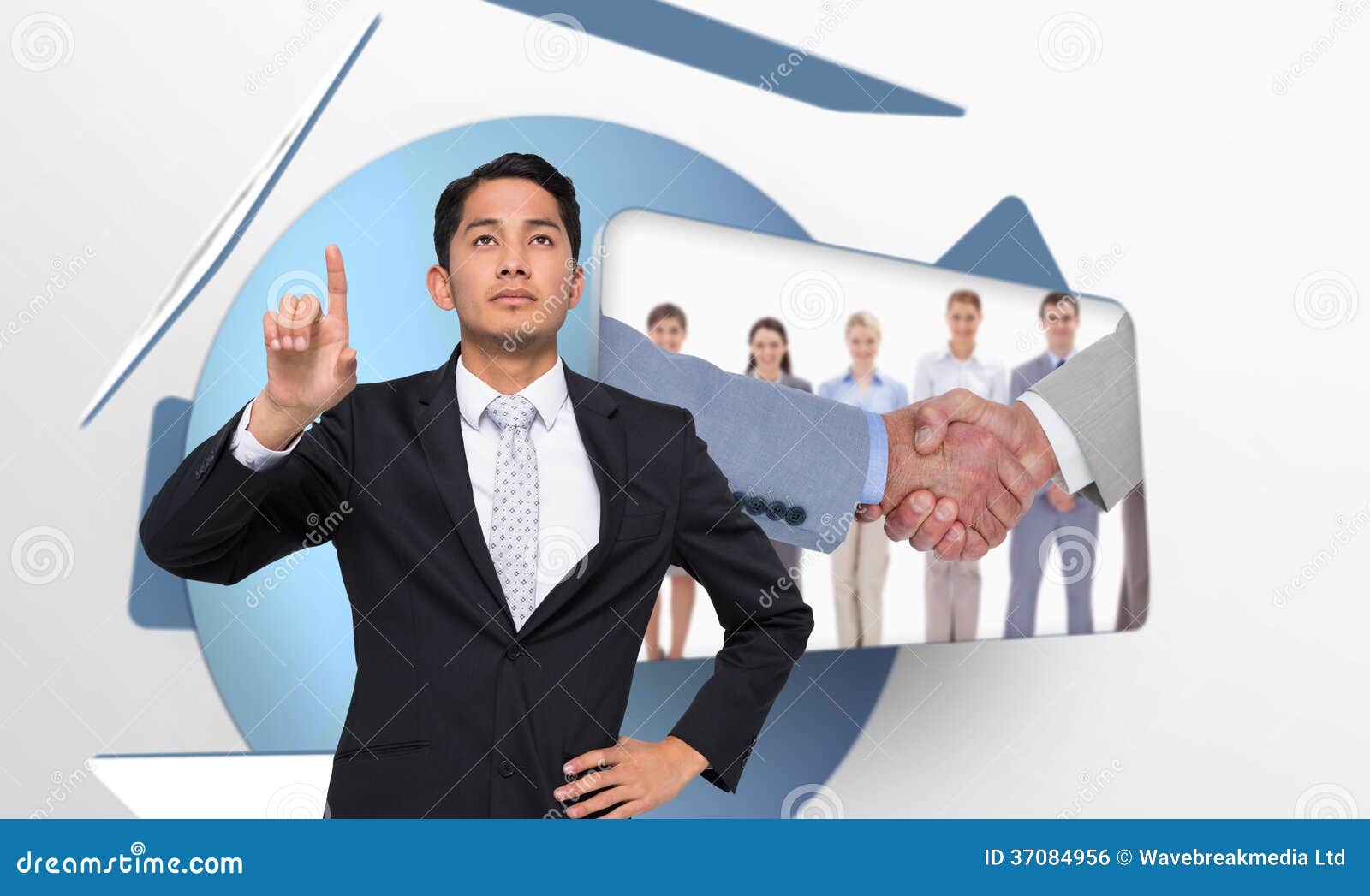 Unsmiling Asian Businessman Pointing Stock Photo - Image of digital ...