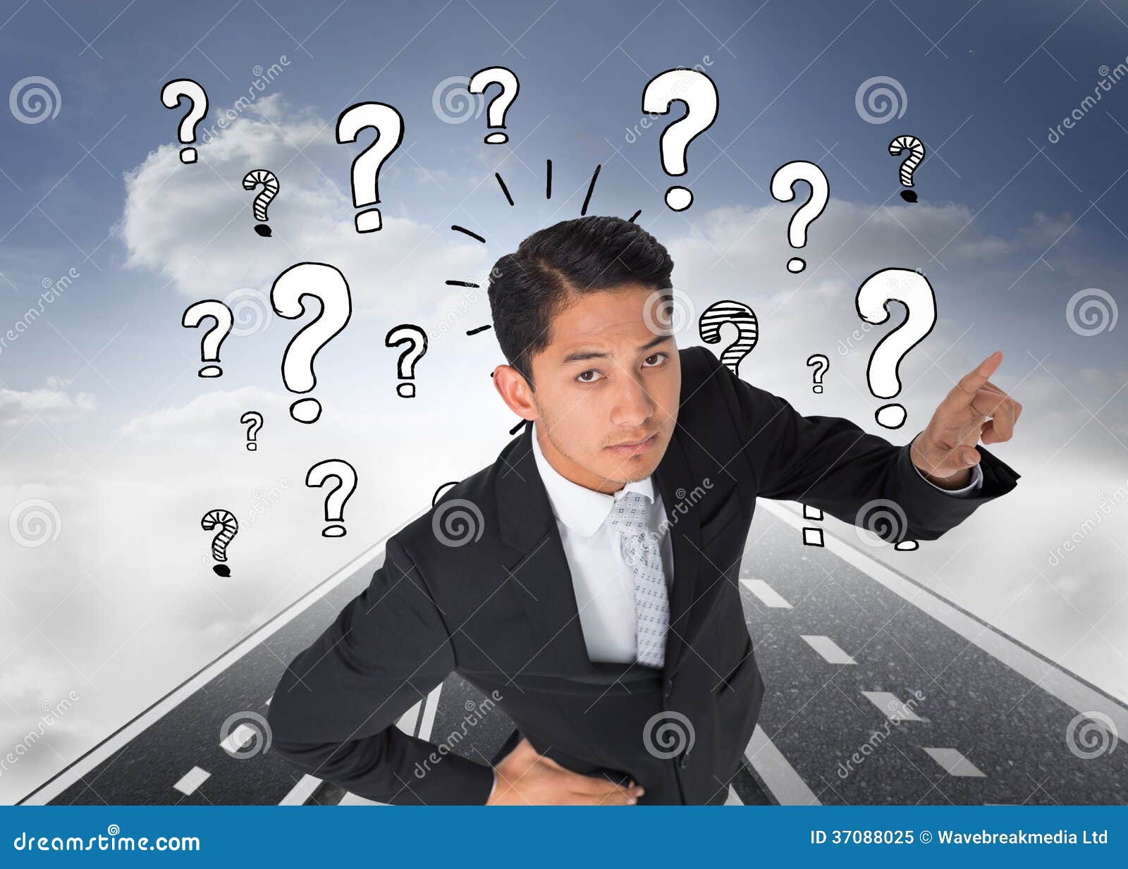 Unsmiling Asian Businessman Pointing Stock Image - Image of future ...