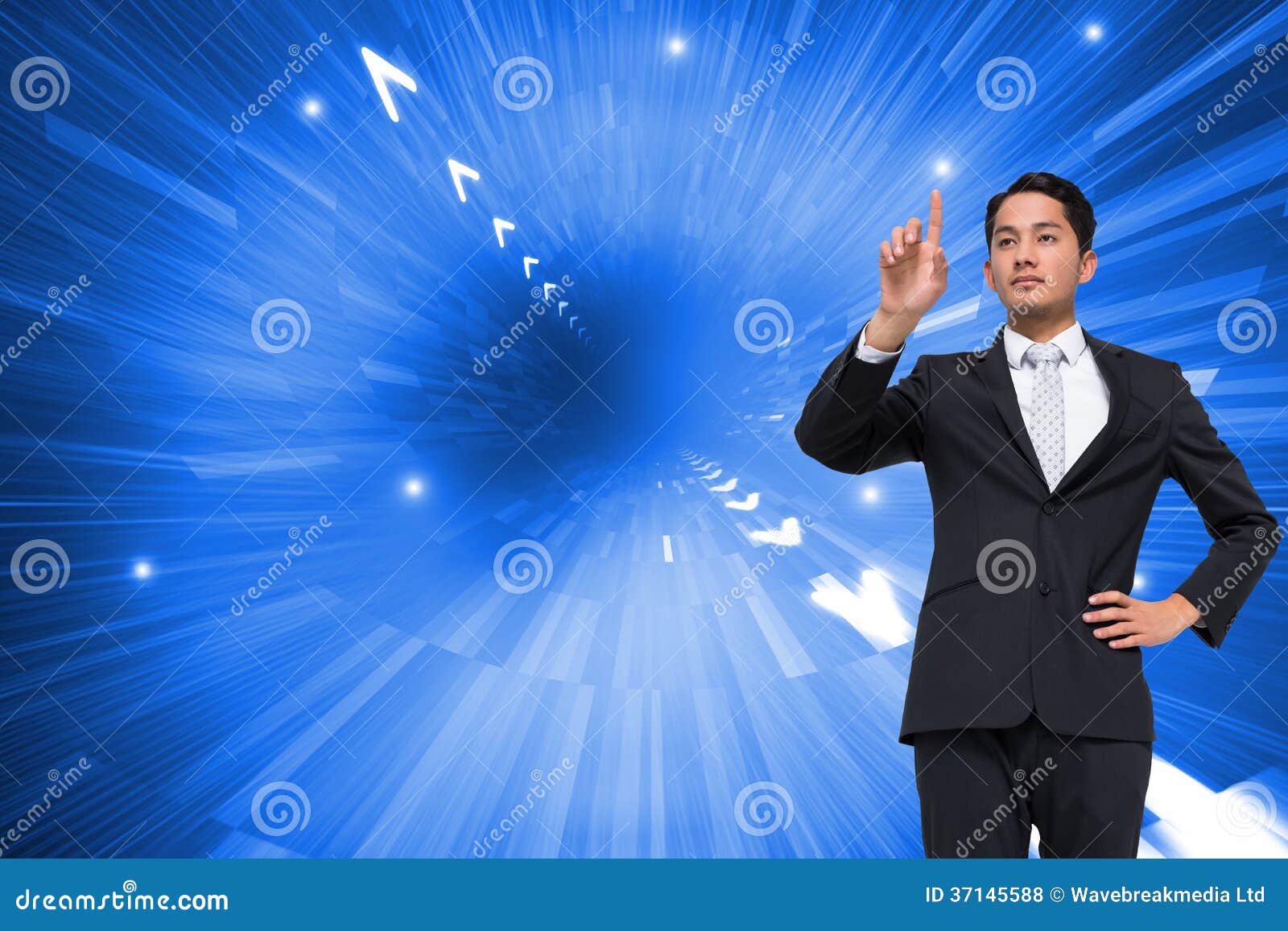 Unsmiling Asian Businessman Pointing Stock Photo - Image of tunnel ...