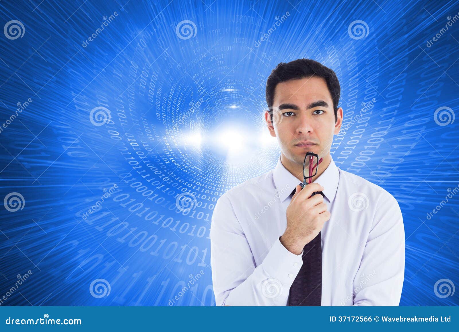 Unsmiling Businessman Holding Glasses Stock Photo - Image of digital ...