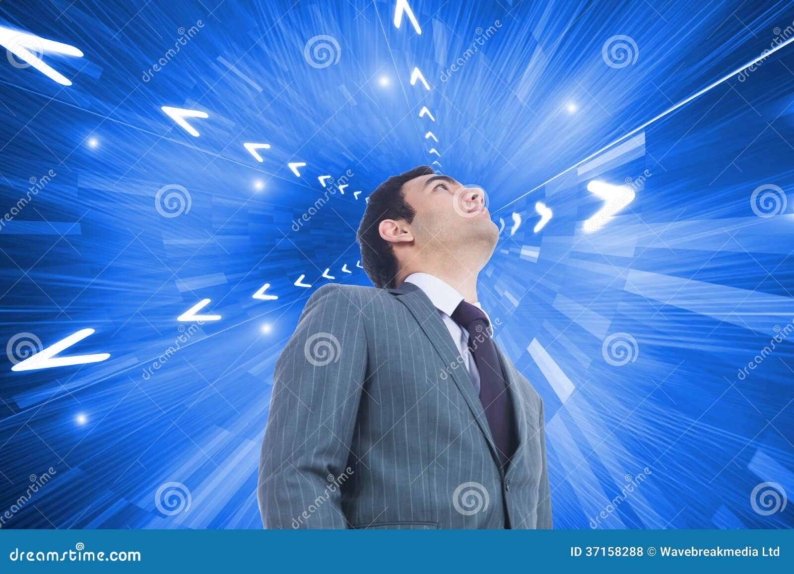 Unsmiling Businessman Standing Stock Photo - Image of spiral, light ...