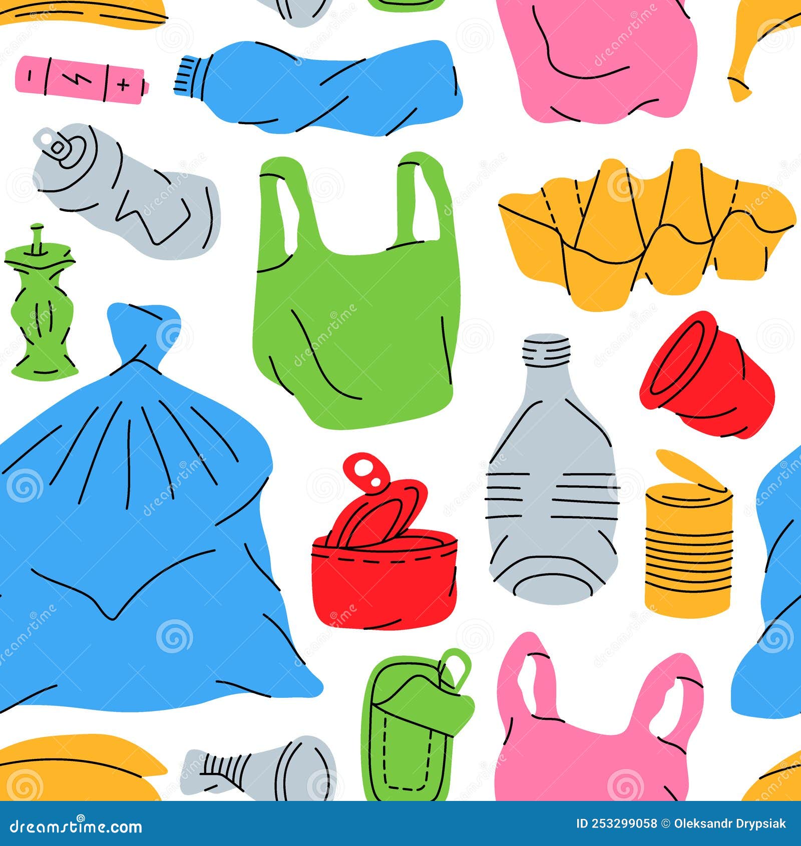 Unsorted Garbage Pattern. Hand Drawn Trash Background. Background of ...