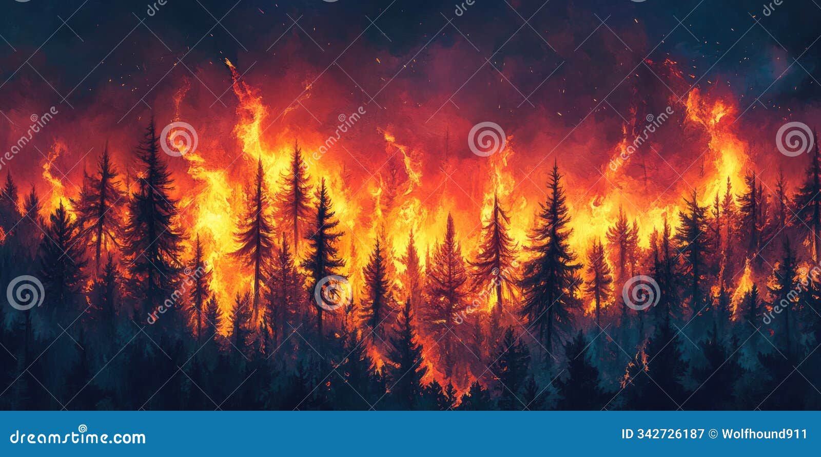 Unstoppable Wildfire Burning through a Pine Forest, with Roaring Flames ...
