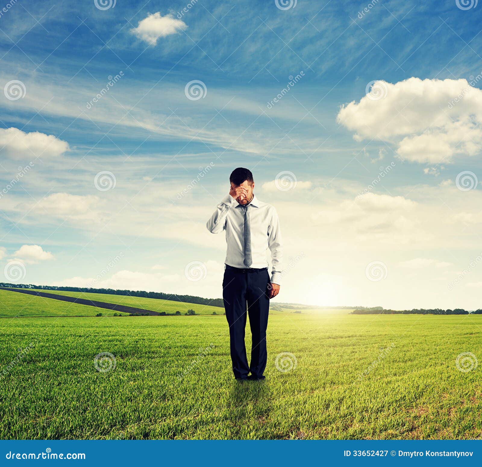 Unsuccessful Man Standing on the Field Stock Image - Image of pain ...