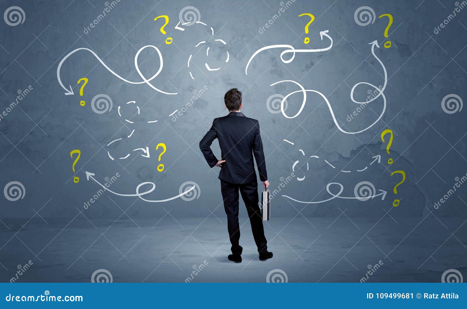 Unsure Businessman with Question Marks Stock Image - Image of business ...