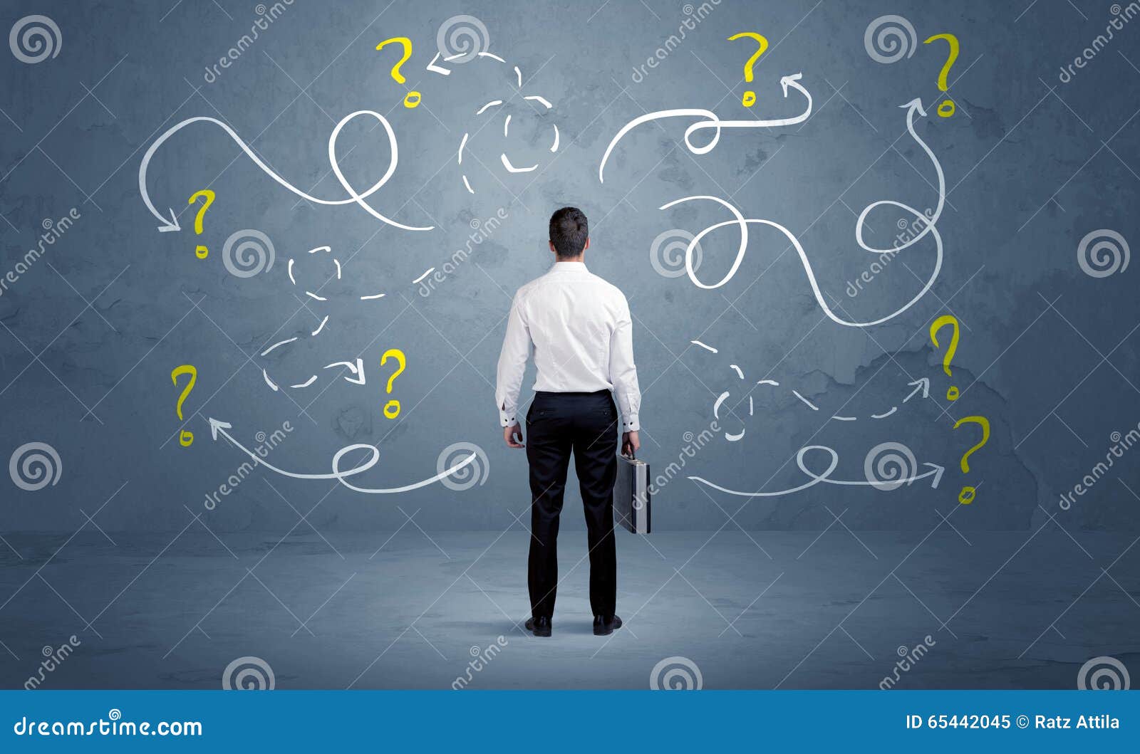 Unsure Businessman with Question Marks Stock Image - Image of ...