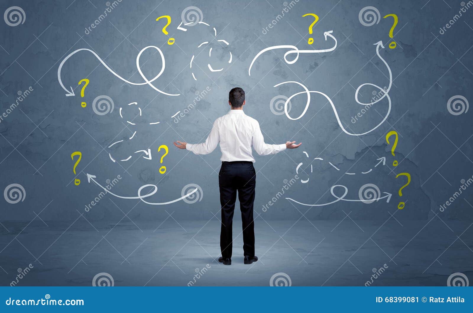 Unsure Businessman with Question Marks Stock Image - Image of choices ...