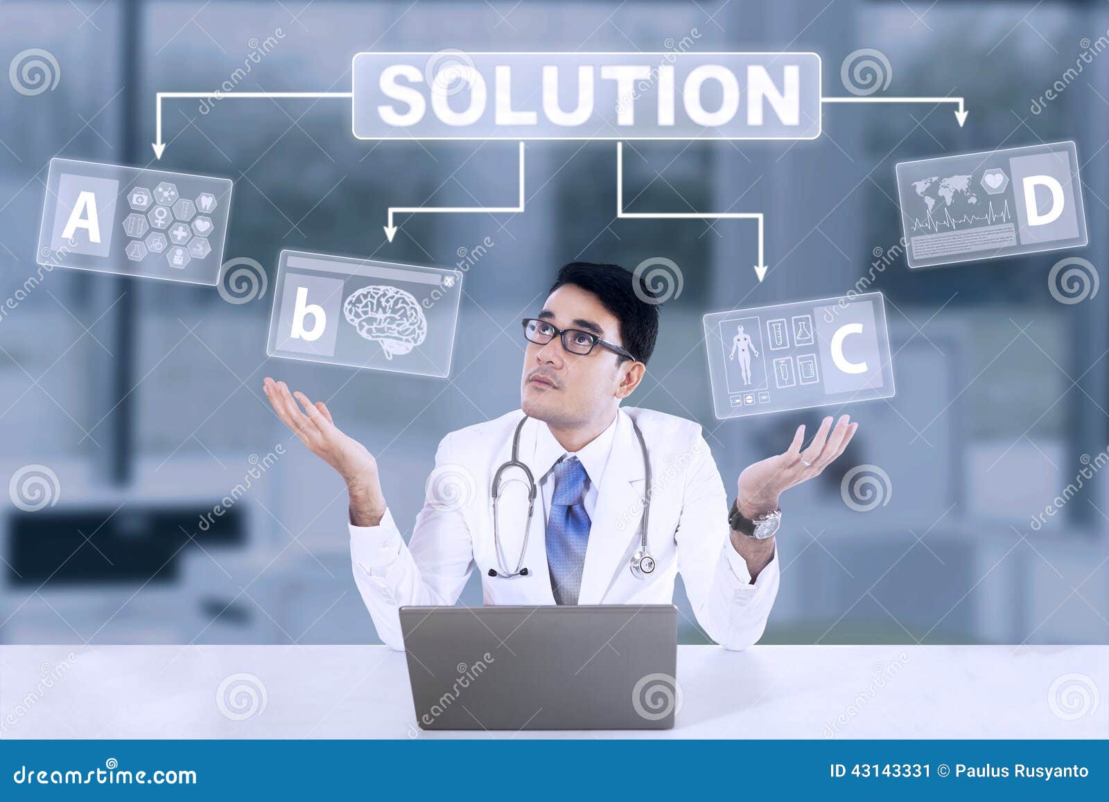 Unsure Male Doctor with Solution Stock Image - Image of laptop, people ...