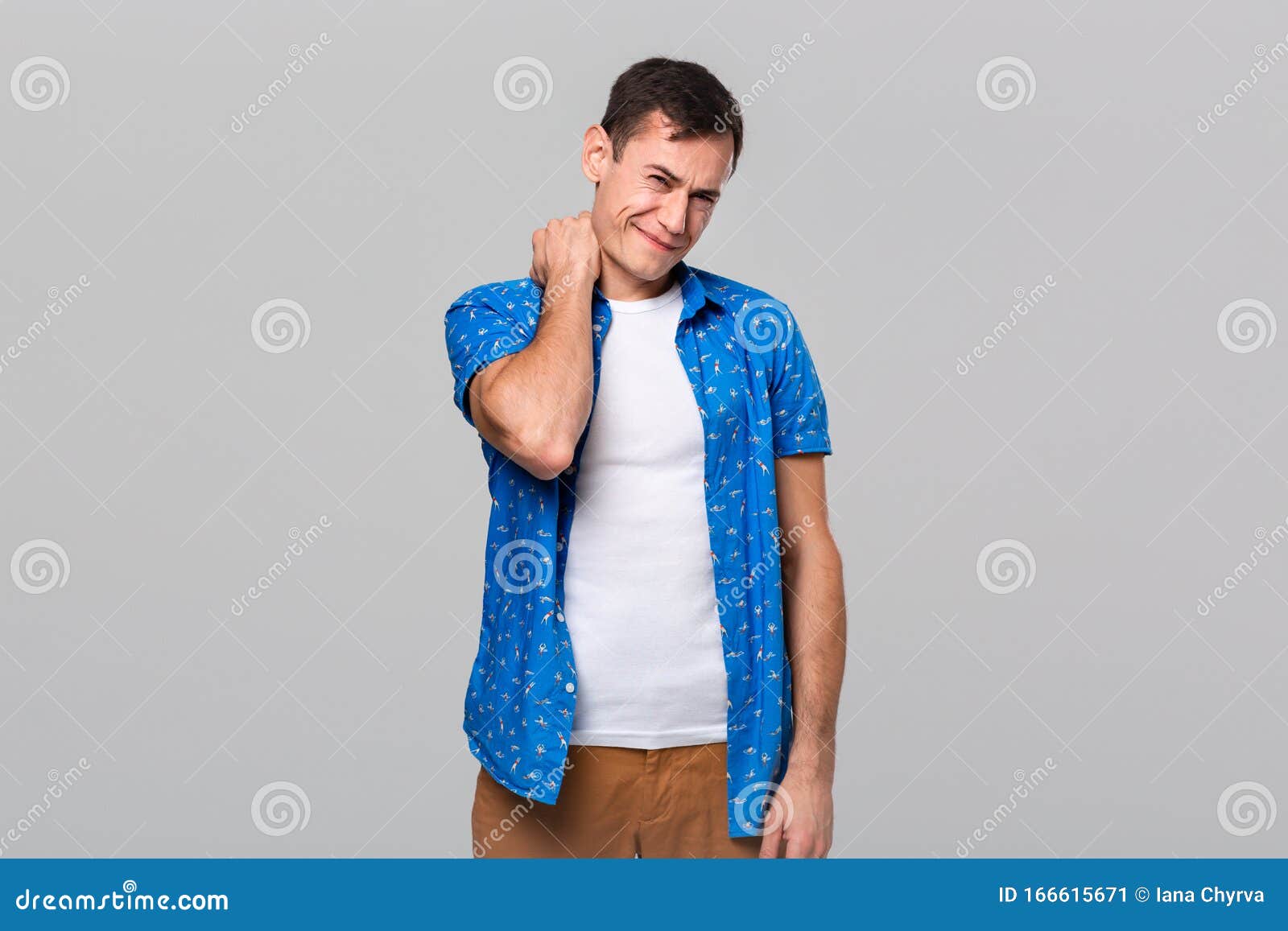 Unsure Man Stroking Neck Expressing Doubtful Emotion Stock Image ...