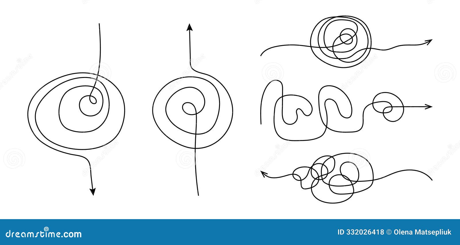 Isolated Unraveling Lines. Tangled Arrows, Simple Triangular Oval And ...