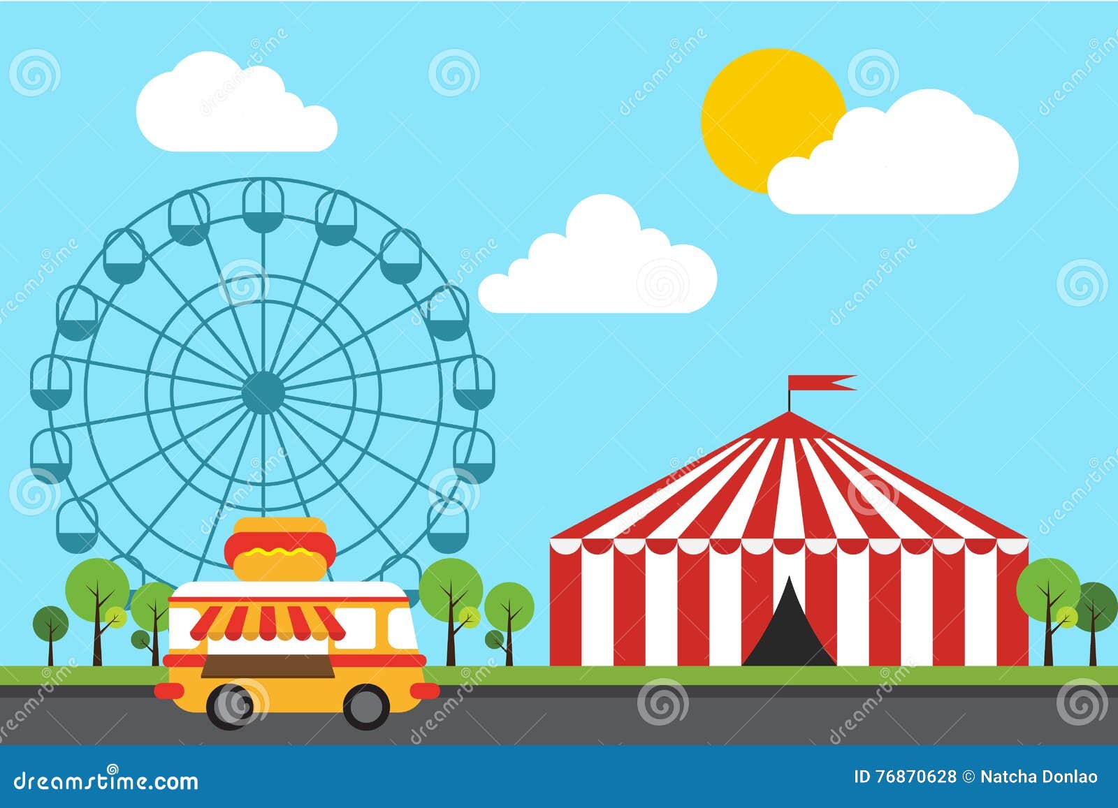 Unterhaltung, Flache Designillustration Des Freizeitparks Stock ...