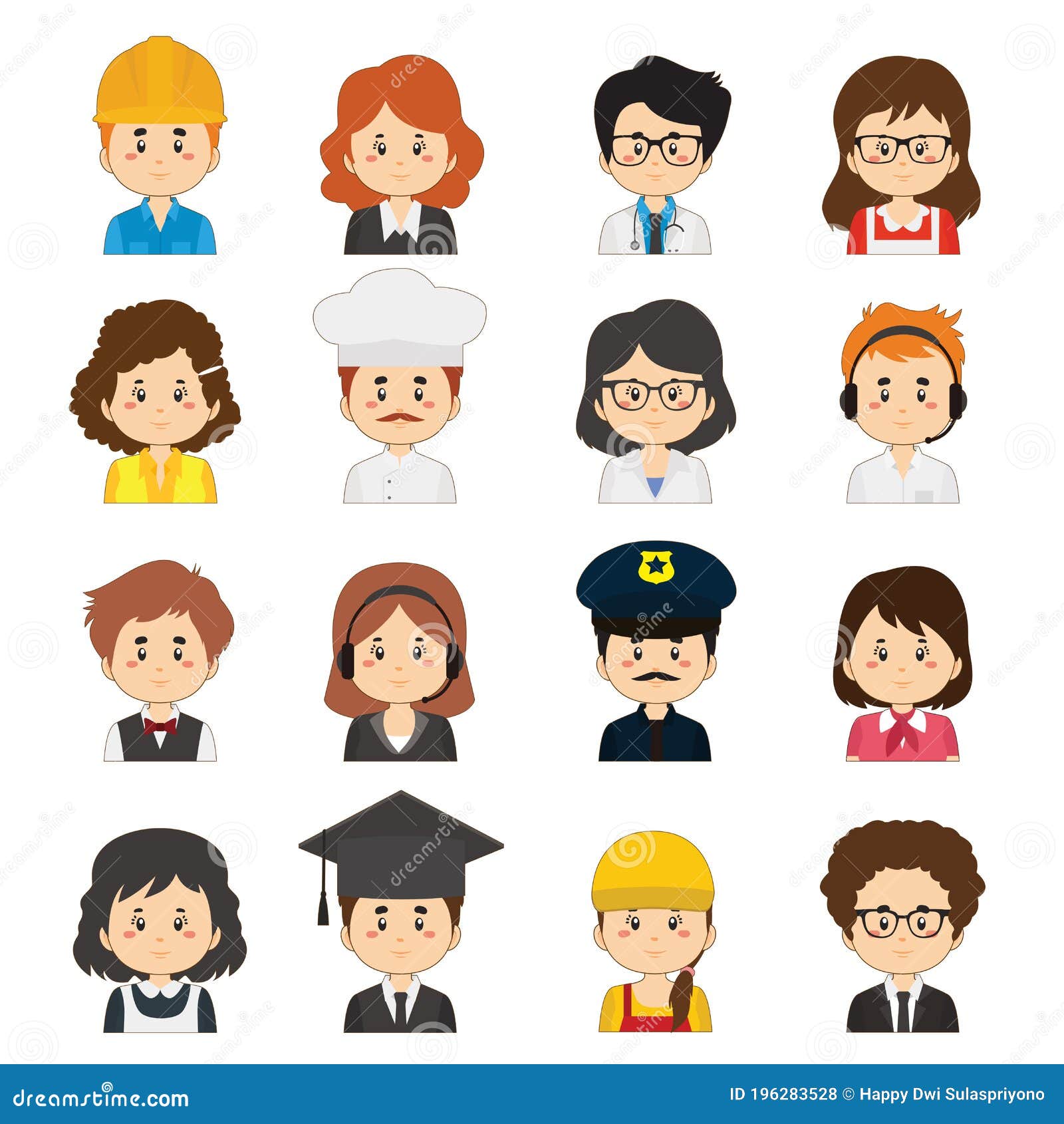 Set of 16 Great Variety Workers Avatars Stock Vector - Illustration of ...