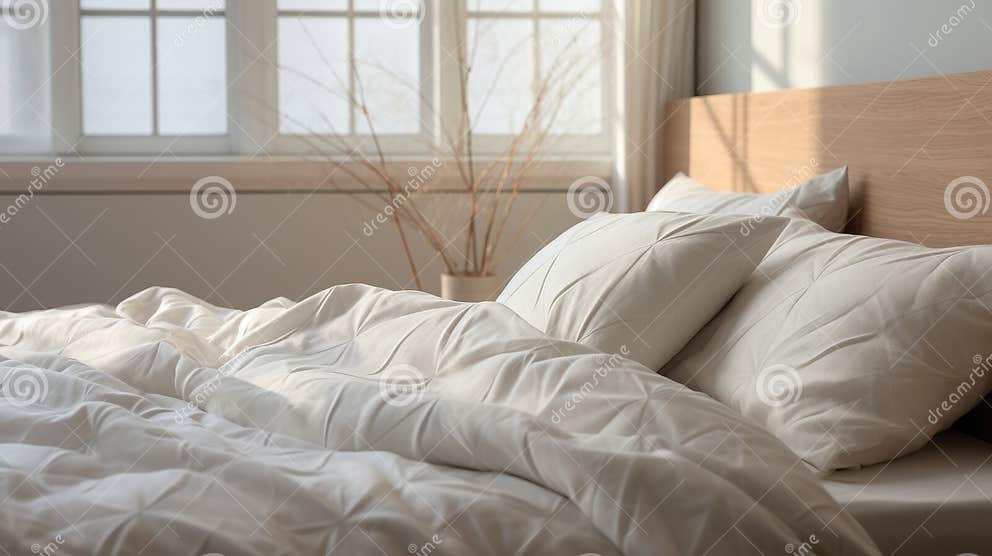 An Untidy Bed with Crumpled White Sheets and Pillows Stock Photo ...