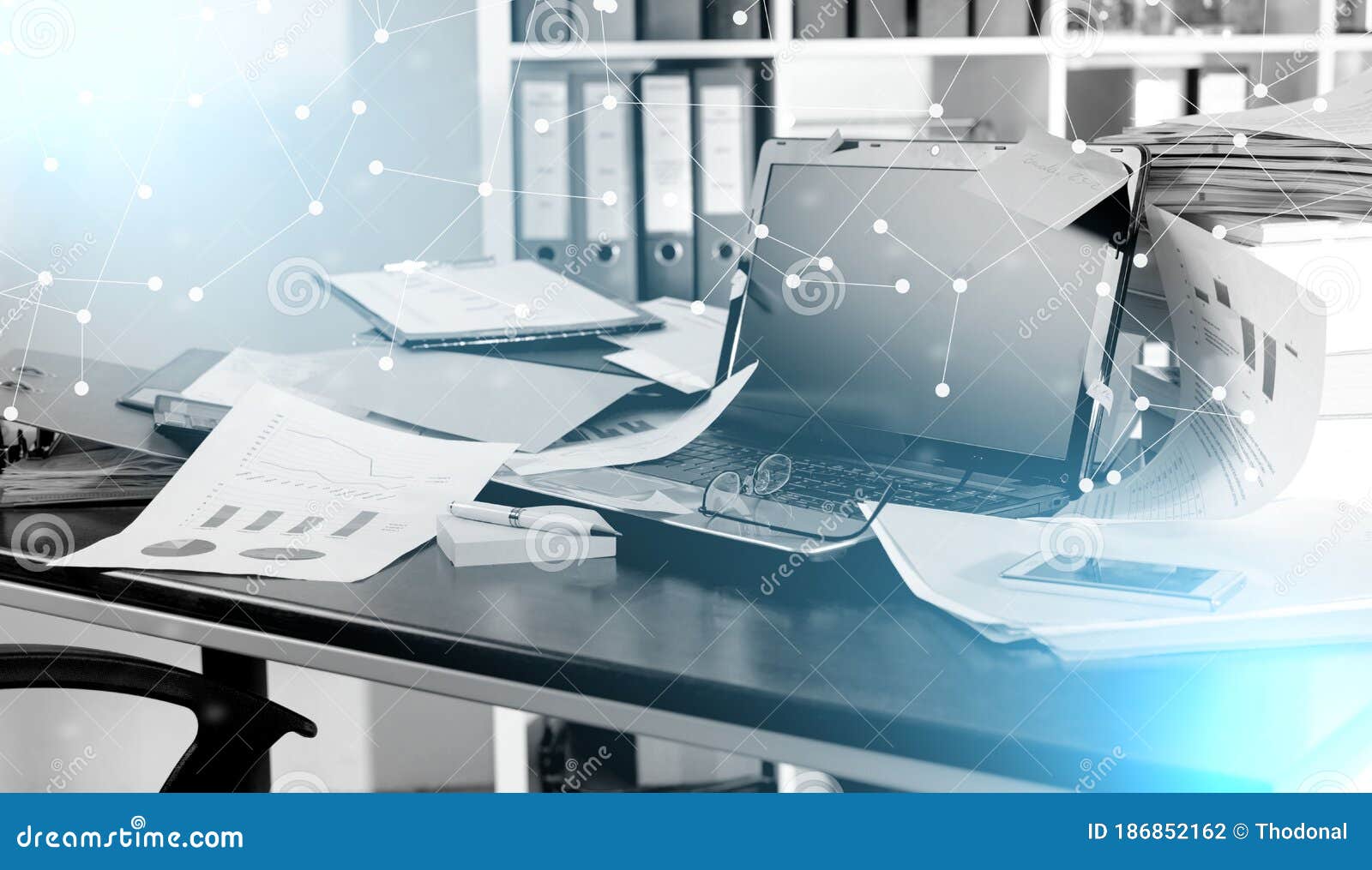 Untidy and Cluttered Desk; Light Effect Stock Photo - Image of business ...