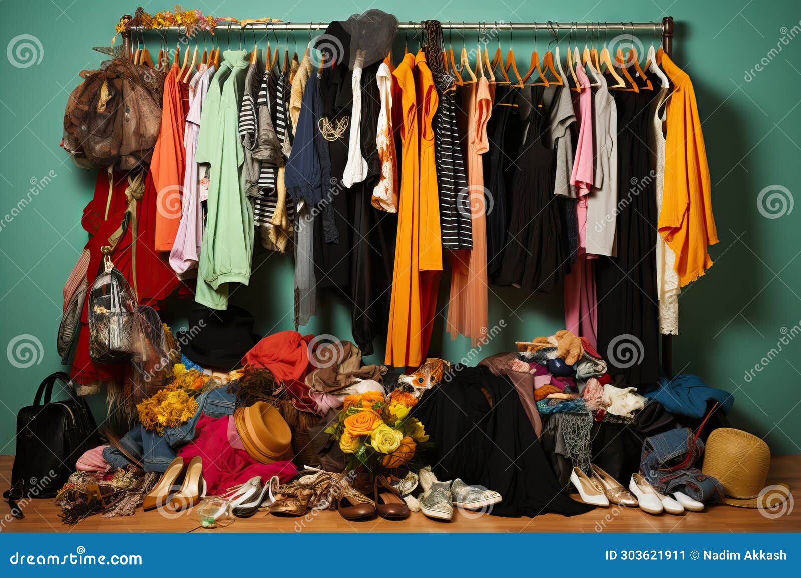 Untidy Cluttered Woman Wardrobe with Clothes and Accessories Stock ...