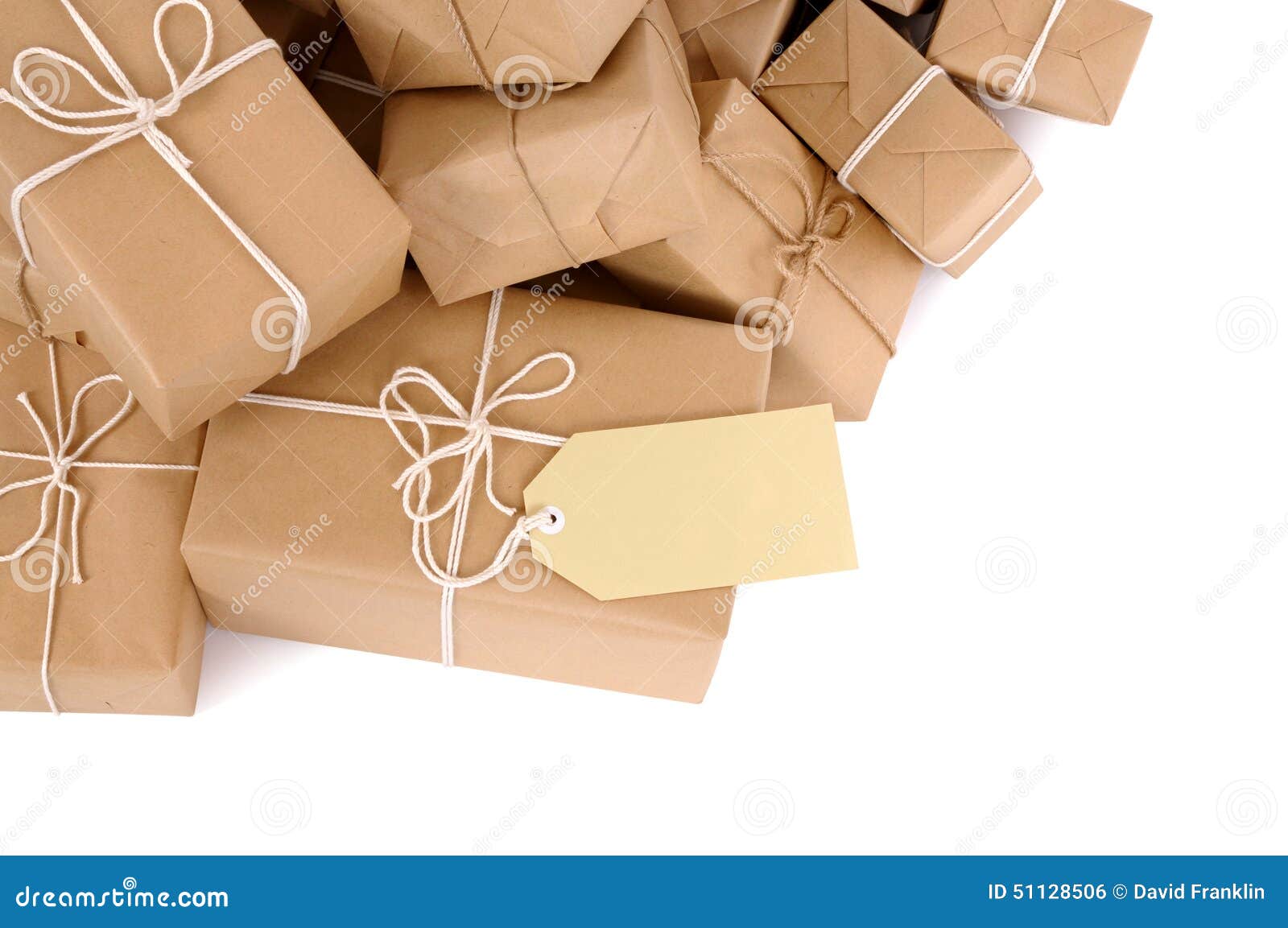 Lots or Collection of Brown Paper Parcels with Manila Label Isolated on ...