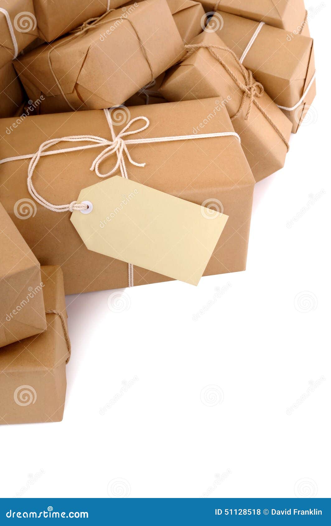 Pile or Heap of Brown Paper Packages with Manila Label Isolated on ...
